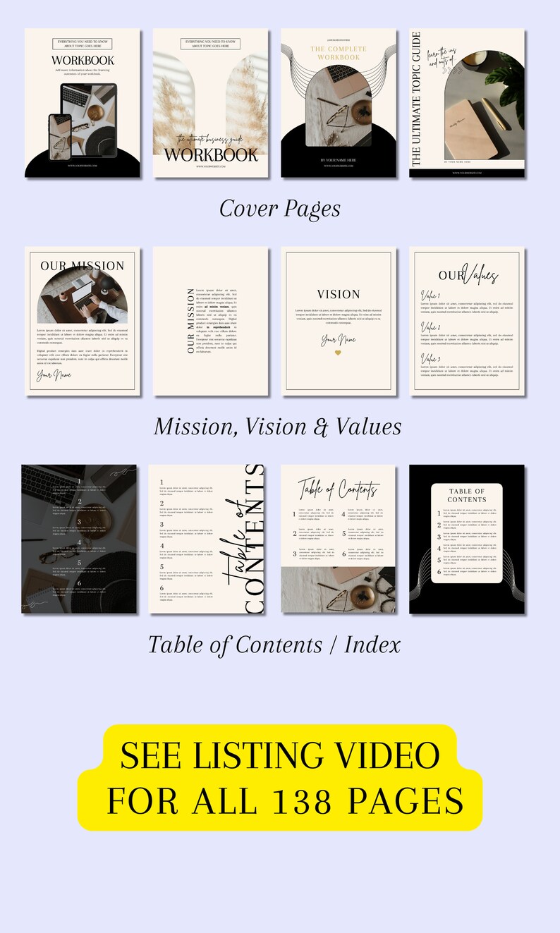 Canva Workbook Template Ebook Template Canva 2in1 Ebook and Workbook Template Black & Champagne ...