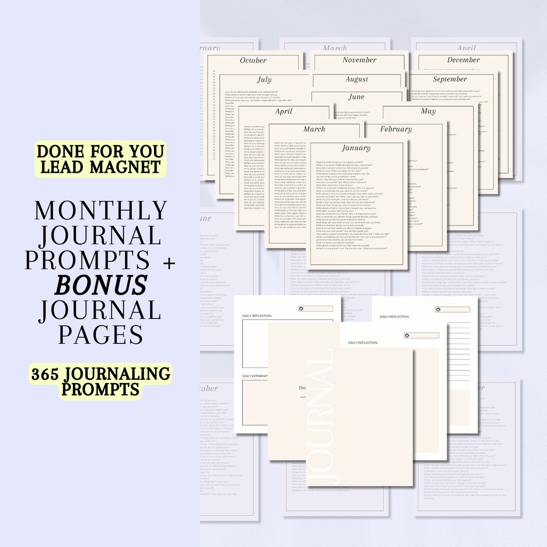 Journal Prompts Monthly Journaling Prompts Lead Magnet PDF Done for ...