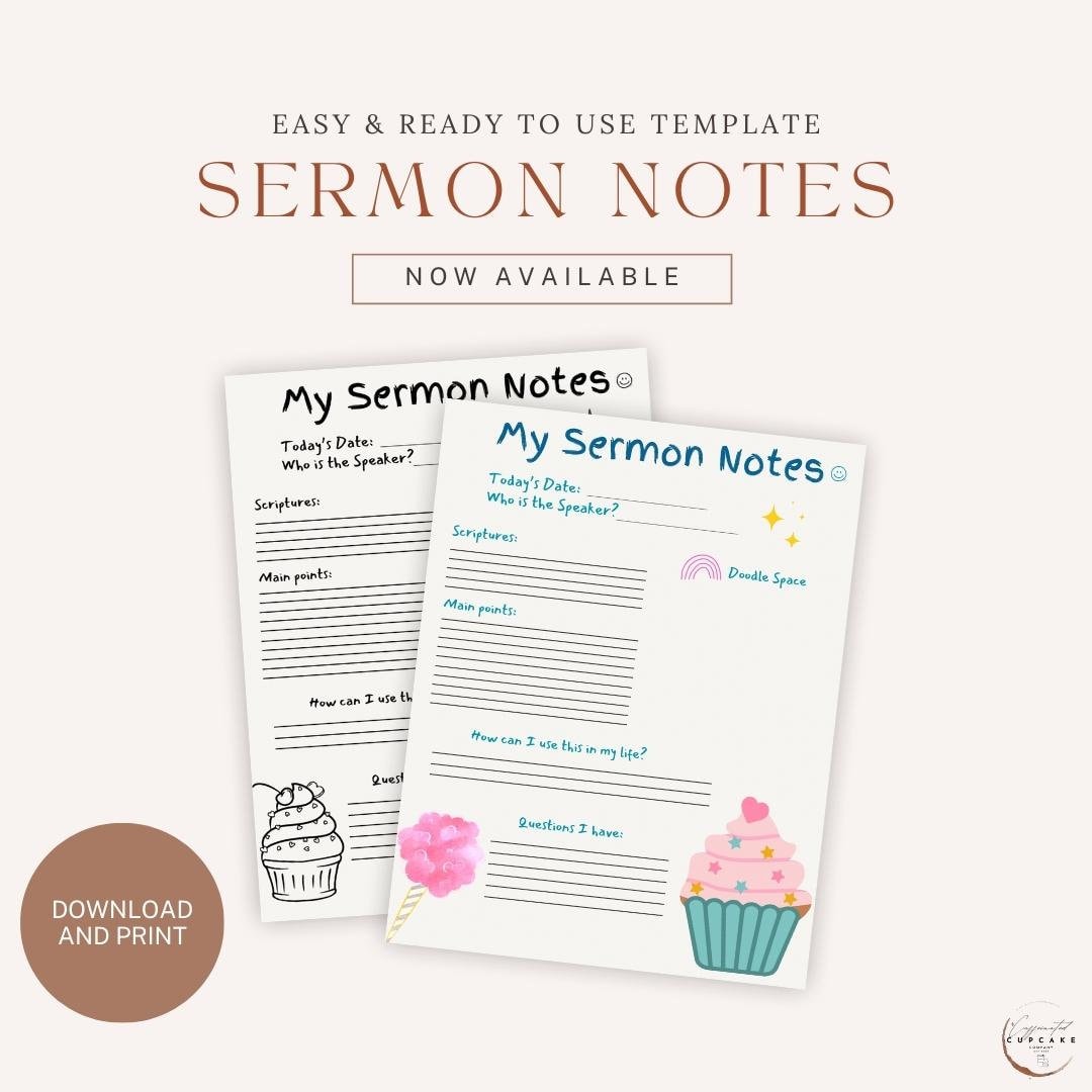 Sermon Notes for Kids, Teens | Sweets Themed Printable Sermon Note ...
