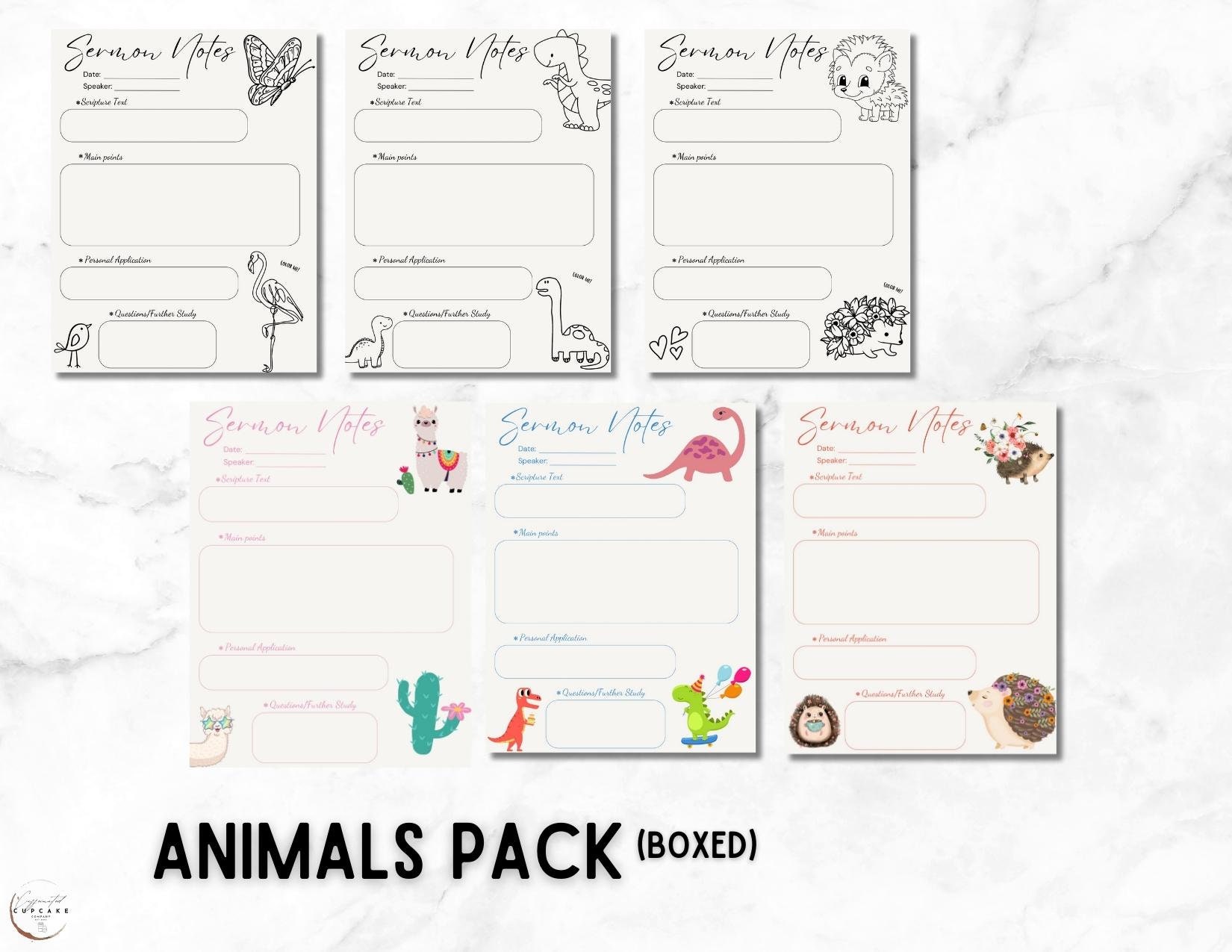 Animal Sermon Notes Digital Template for Kids, Teens | 6 Animals ...