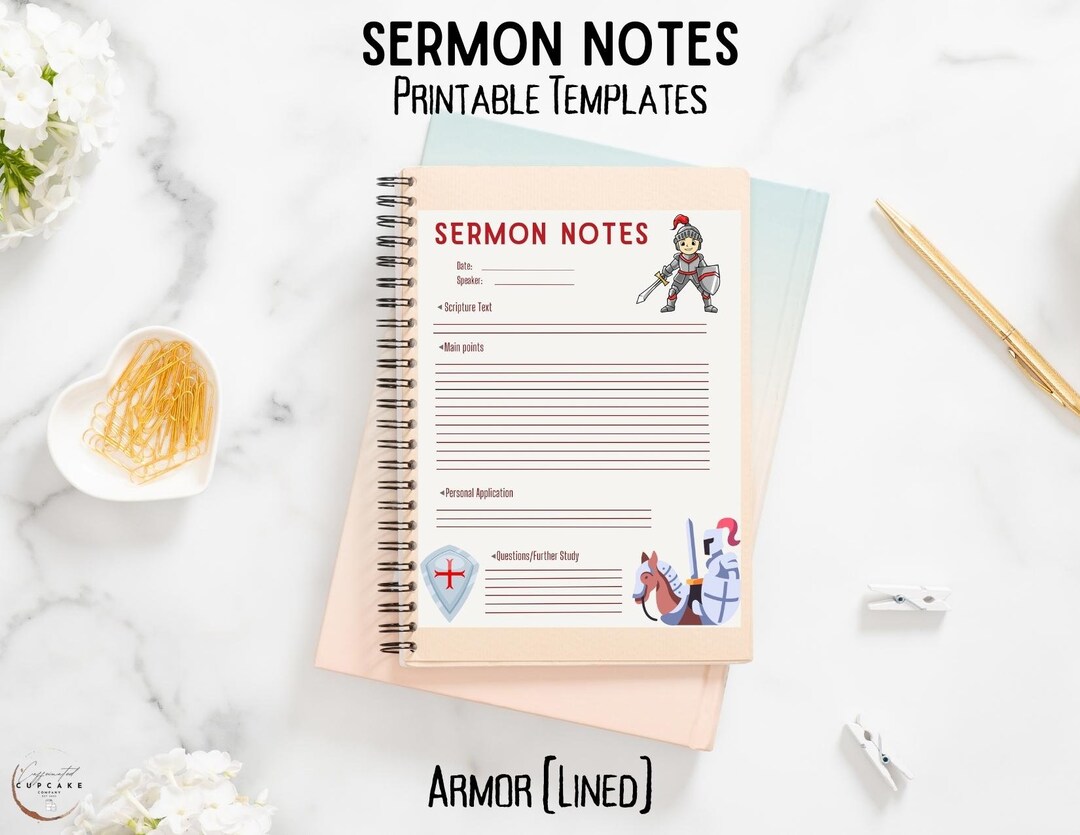 Armor Sermon Notes Digital Template | 6 Beautiful Printable Armor ...