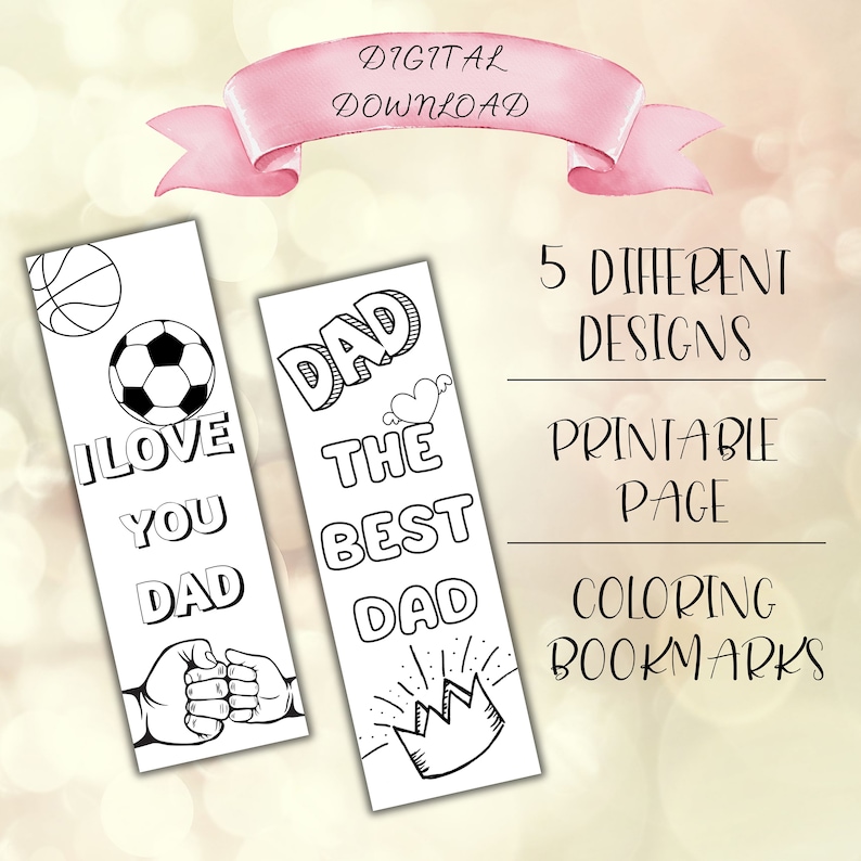 Fathers Day Coloring Bookmarks Printable, Present From Kids, Coloring ...