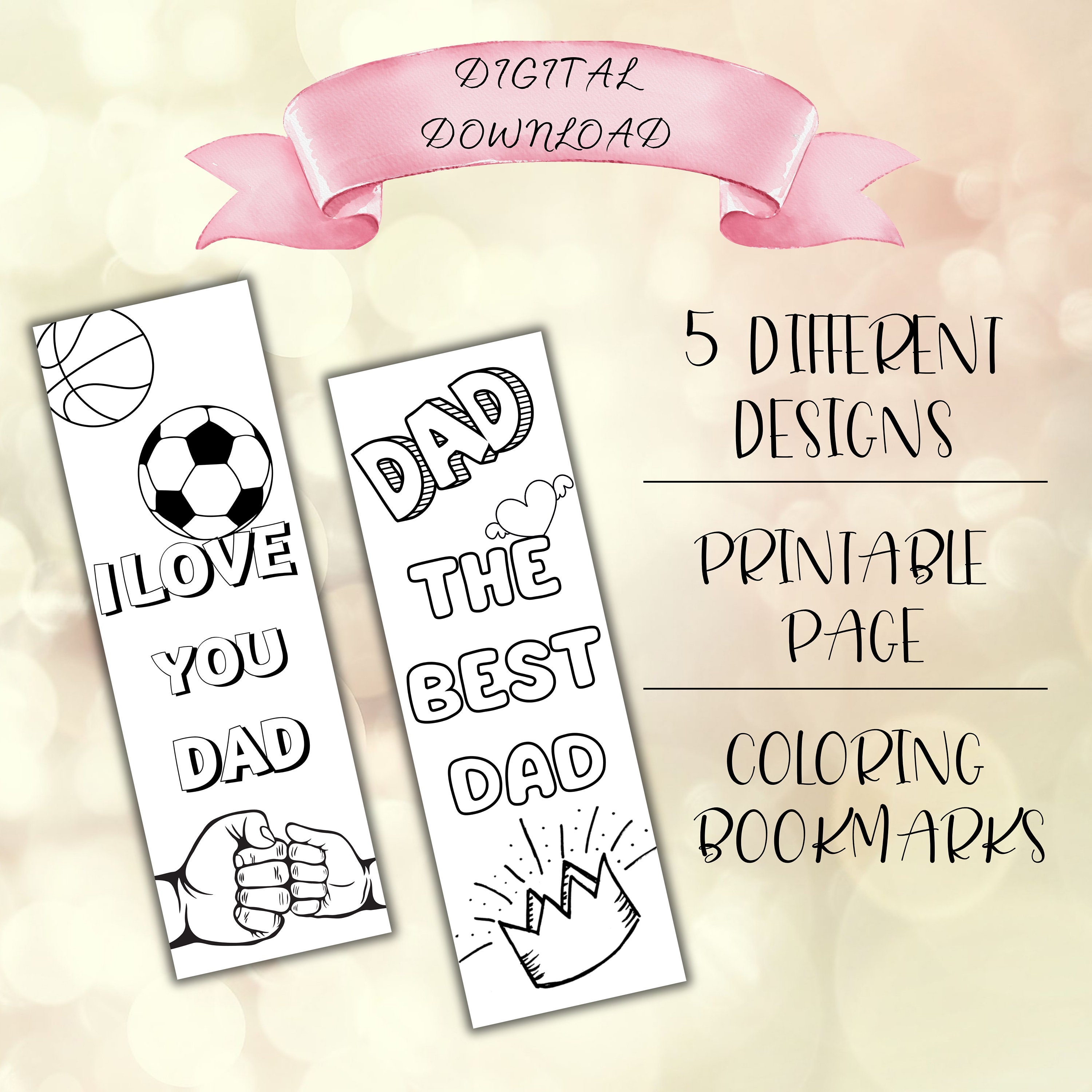 Fathers Day Coloring Bookmarks Printable, Present From Kids, Coloring ...