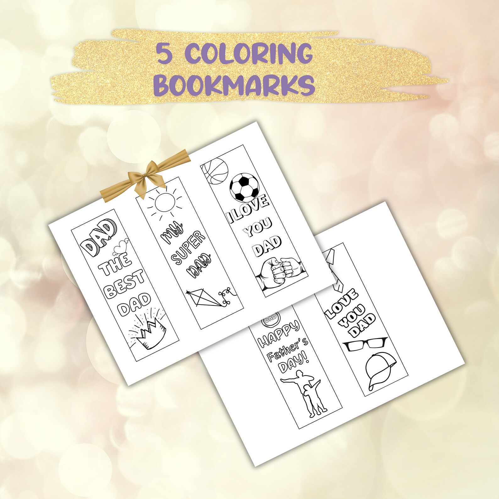 Fathers Day Coloring Bookmarks Printable, Present From Kids, Coloring ...