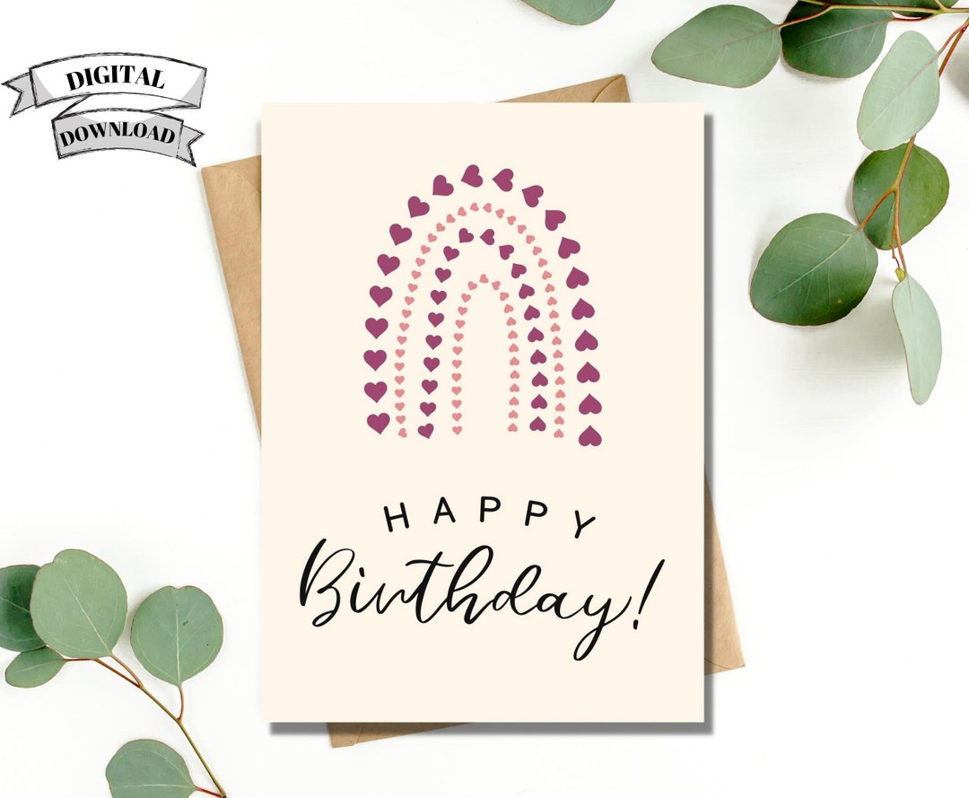 Rainbow Birthday Card, Printable Happy Birthday Card, ,5x7 Inch Card - Etsy