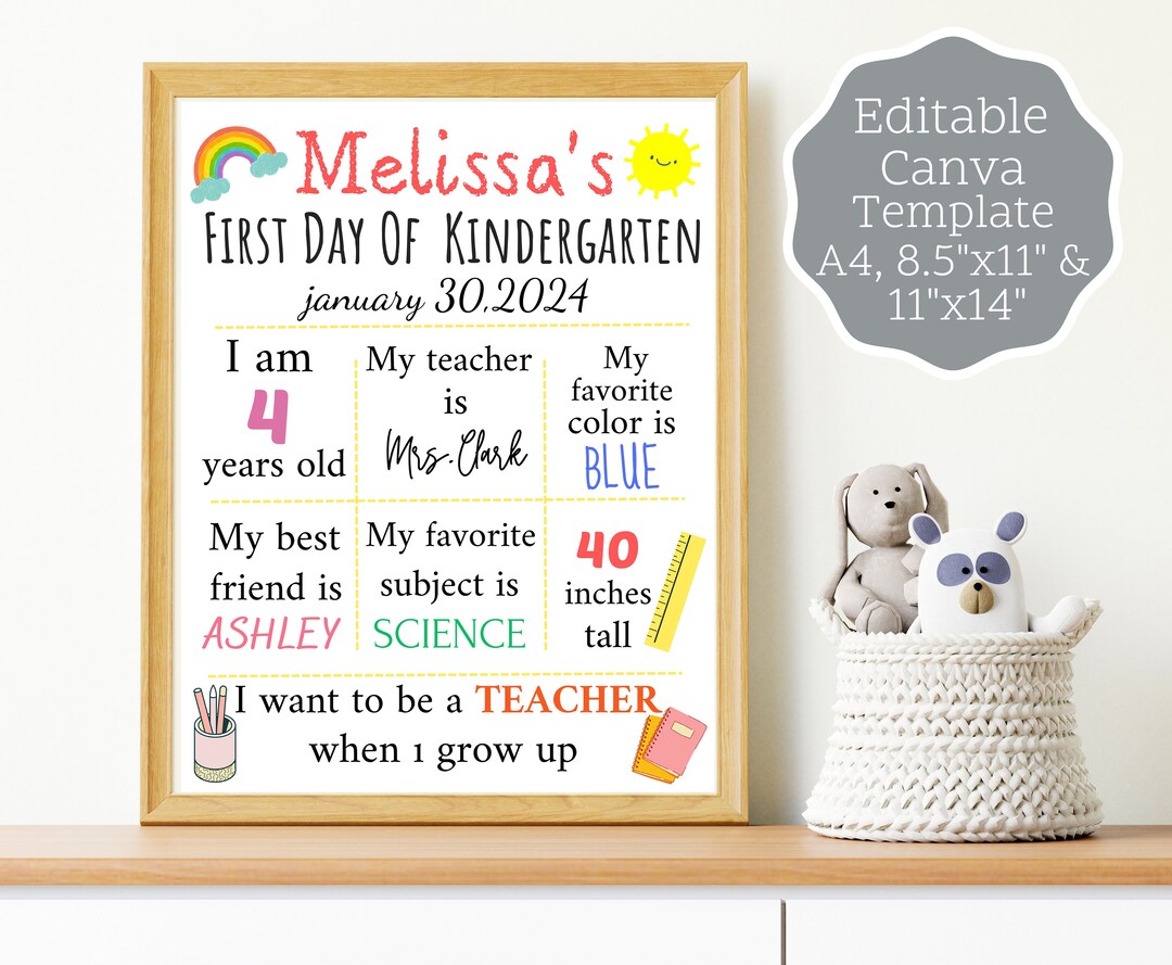 First Day of Kindergarten Sign Printable, Editable First Day of School ...