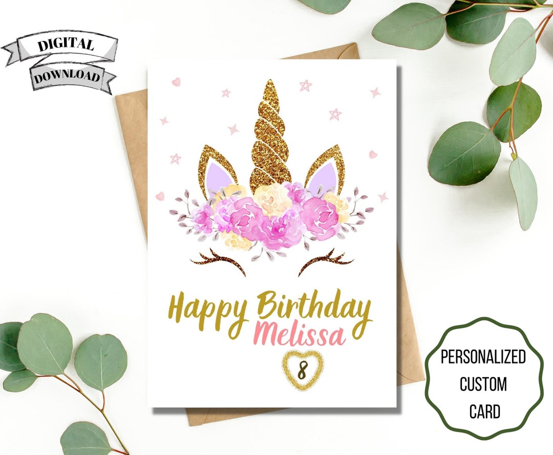 Unicorn Birthday Card Printable ,custom Happy Birthday Card, 5x7 ...