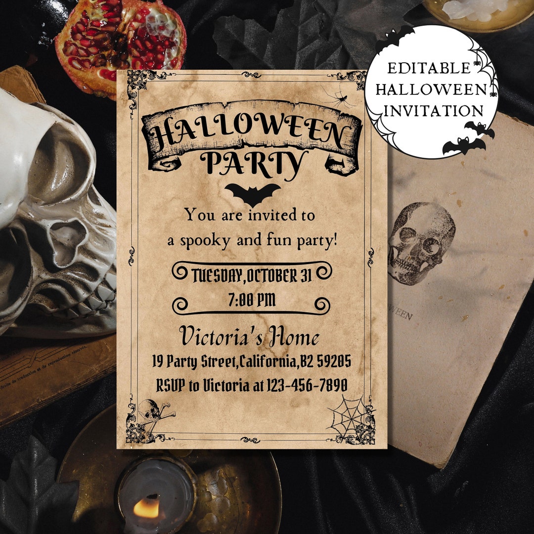 Editable Halloween Invitation Template, Vintage Halloween Party ...