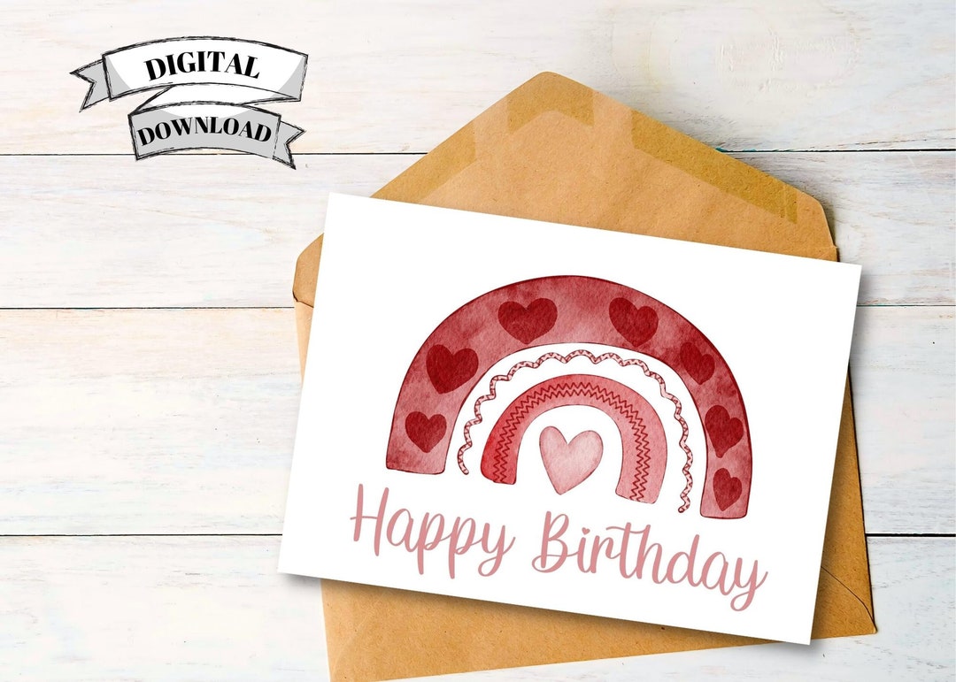 Rainbow Birthday Card, Printable Happy Birthday Card, ,5x7 Inch Card - Etsy
