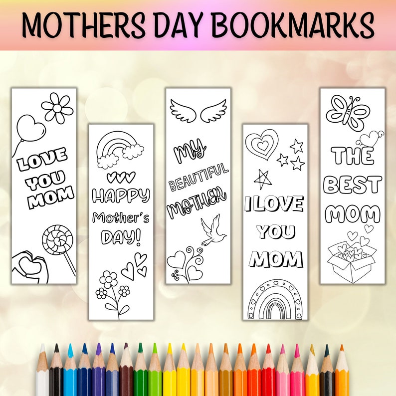 Mothers Day Coloring Bookmarks Printable, Present From Kids, Coloring ...