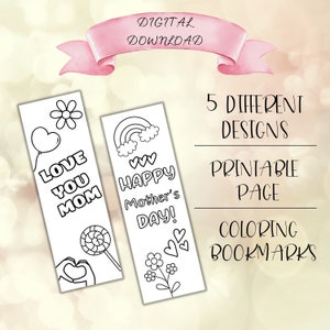 Mothers Day Coloring Bookmarks Printable, Present From Kids, Coloring ...