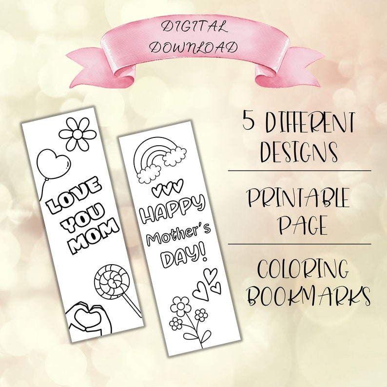 Mothers Day Coloring Bookmarks Printable, Present From Kids, Coloring ...