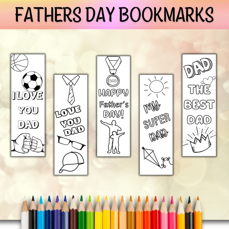 Fathers Day Coloring Bookmarks Printable, Present From Kids, Coloring ...