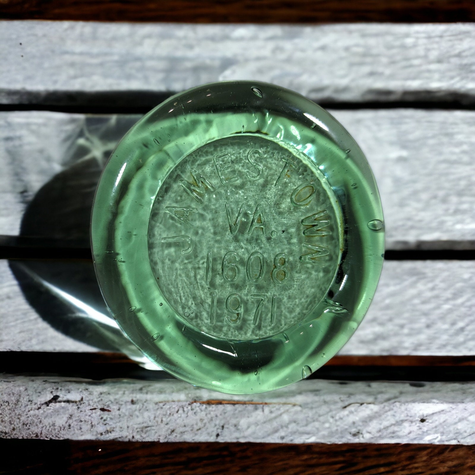Vintage Jamestown Green Glass Paperweight / Coaster - Etsy