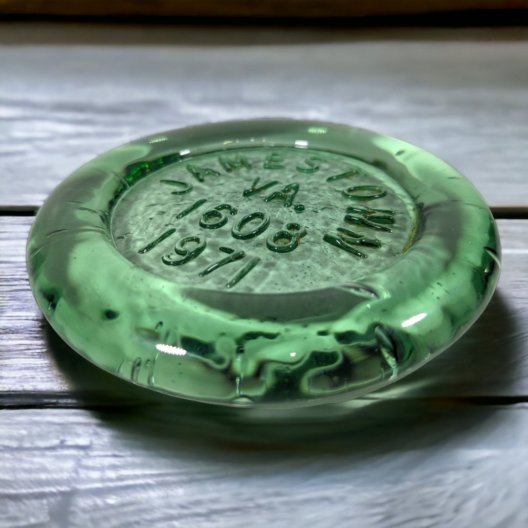 Vintage Jamestown Green Glass Paperweight / Coaster - Etsy