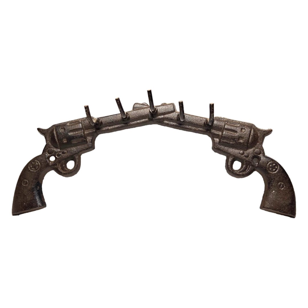 Cross Guns Wall Hook Pistol Revolver Key Rack Cast Iron Western Antique ...