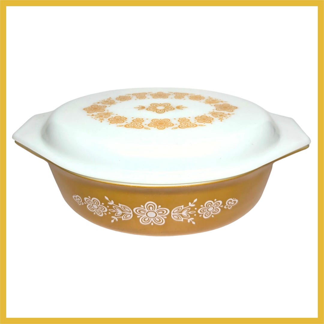 Vintage PYREX Butterfly Gold 045 Oval 2-1/2 Quart Casserole Dish With Lid - Etsy