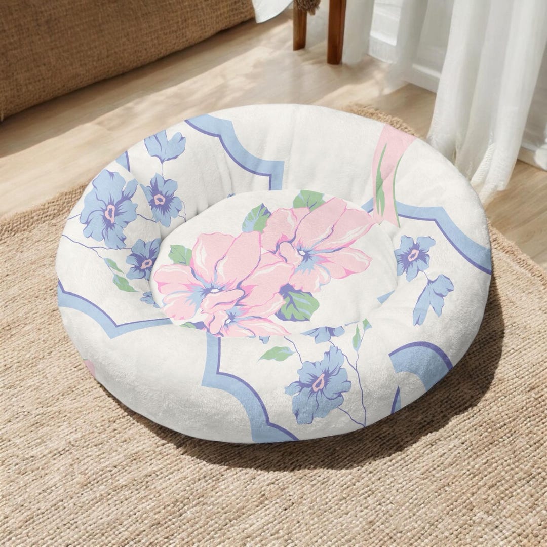 Cottagecore Round Pet Bed, Preppy Dog Bed, Coquette Pet Bed, Chic Pet ...