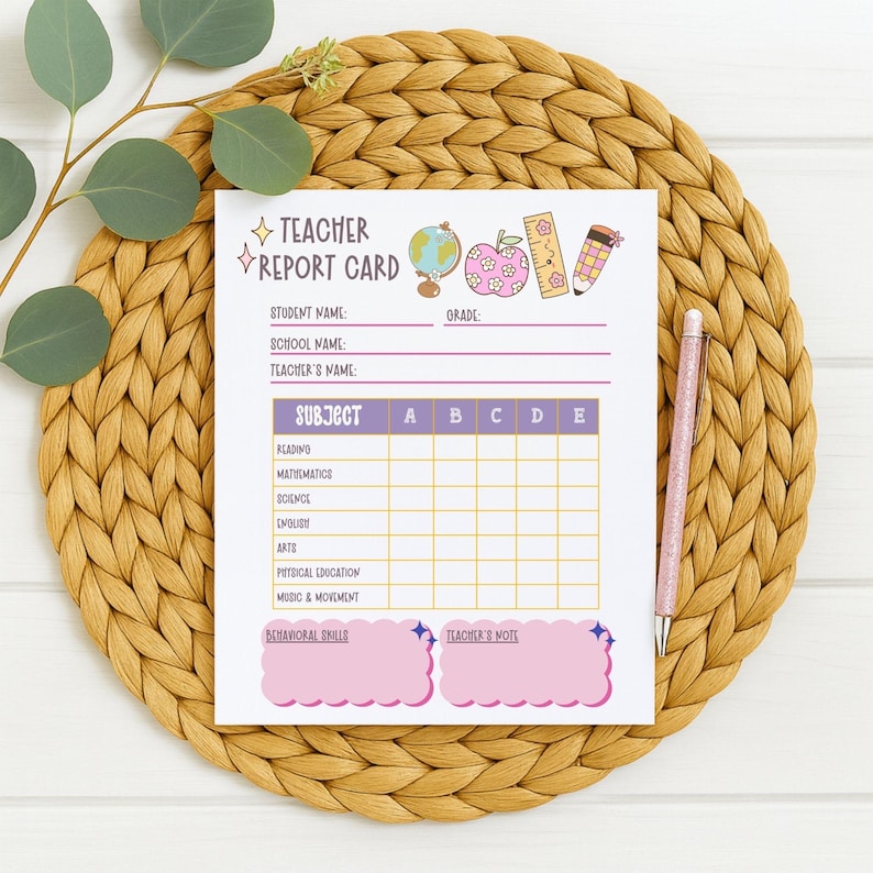 Kids Pretend Play Teacher Report Card Notepad: Homeschool Role Play - Etsy