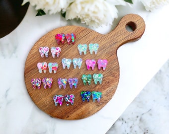 Tooth Stud Earrings, Glitter Silver or Gold Earrings, Dental Assistant ...