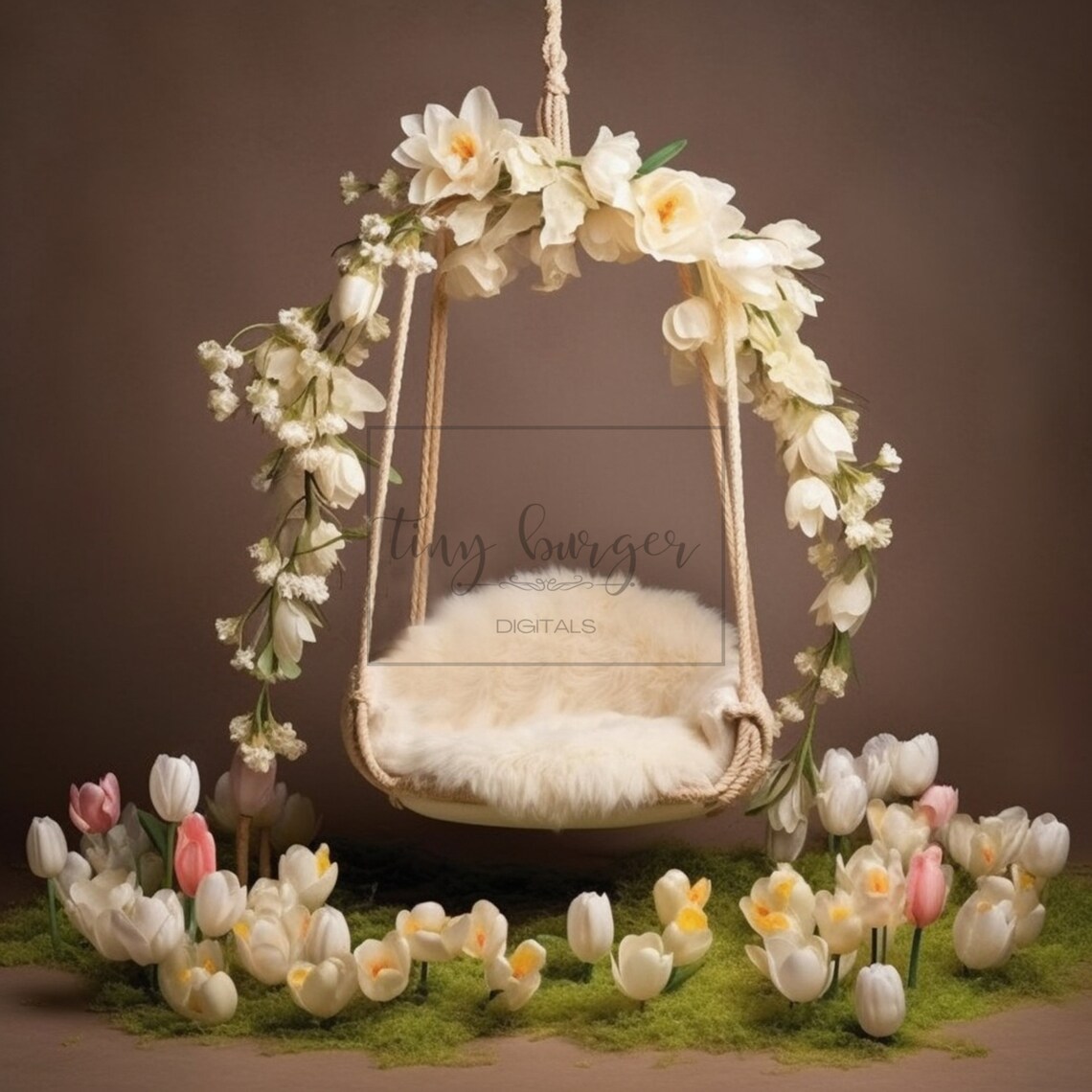 Newborn Digital Backdrop Spring Tulips Floral Bed Swing Newborn Digital ...