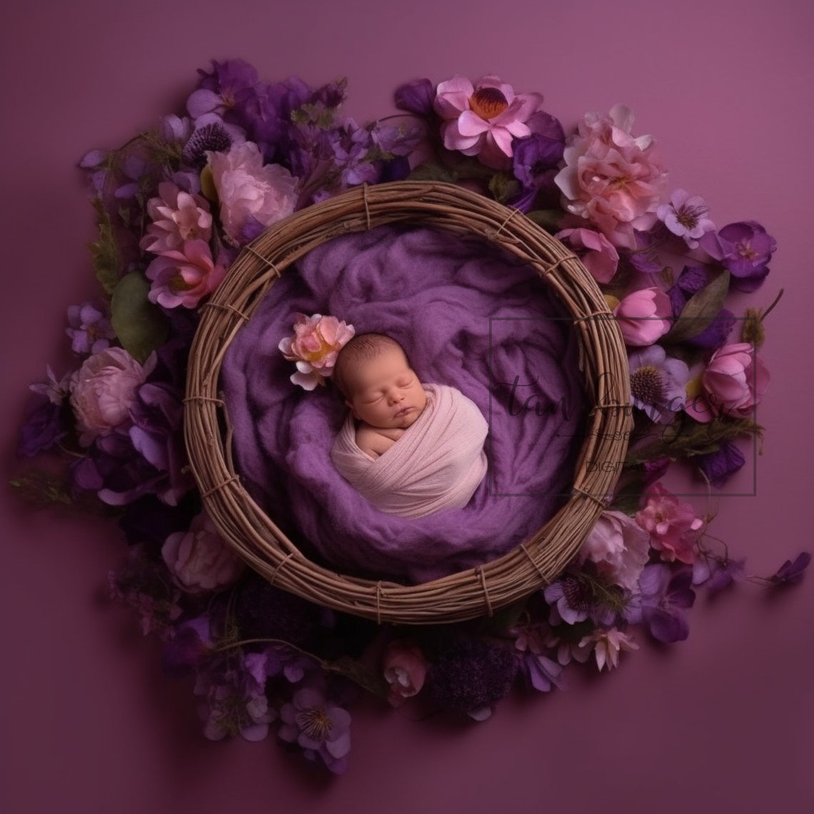 Newborn Digital Backdrop Purple Floral Bed Newborn Digital Background ...