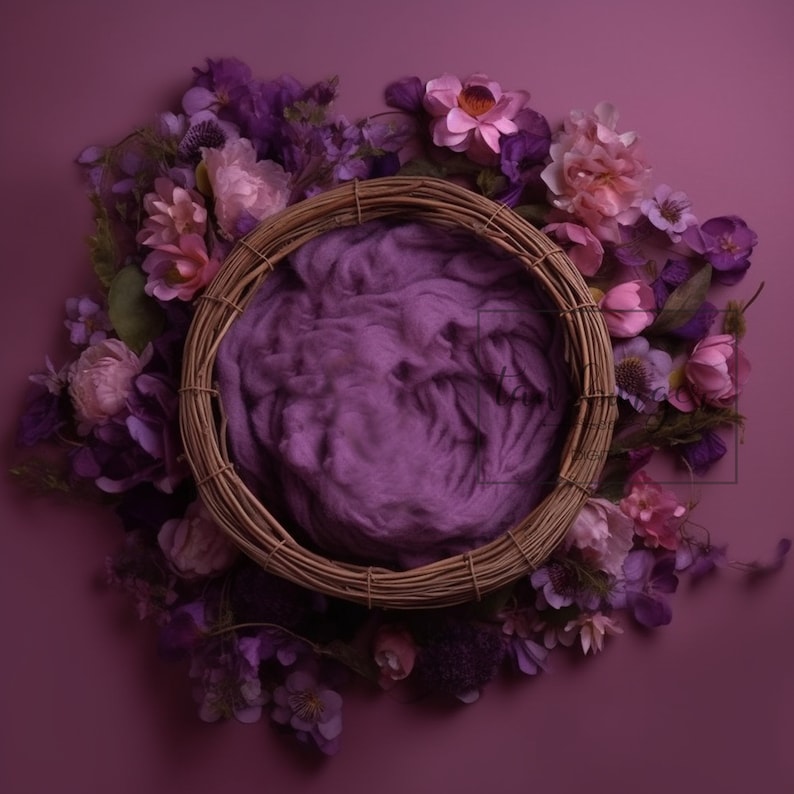 Newborn Digital Backdrop Purple Floral Bed Newborn Digital Background ...
