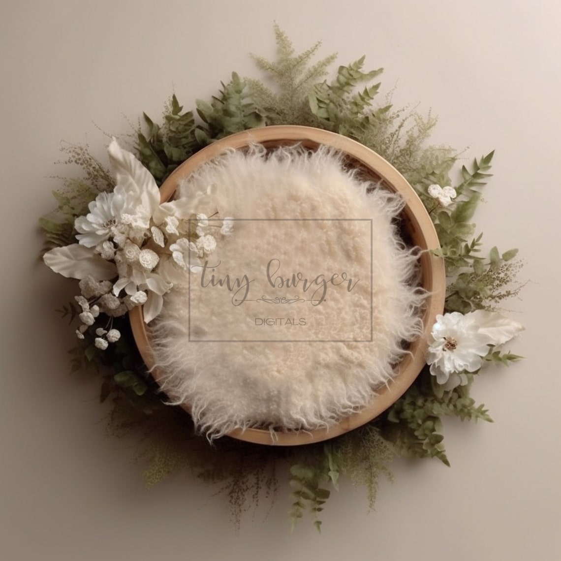 Newborn Digital Backdrop Beige White Floral Round Newborn Digital ...