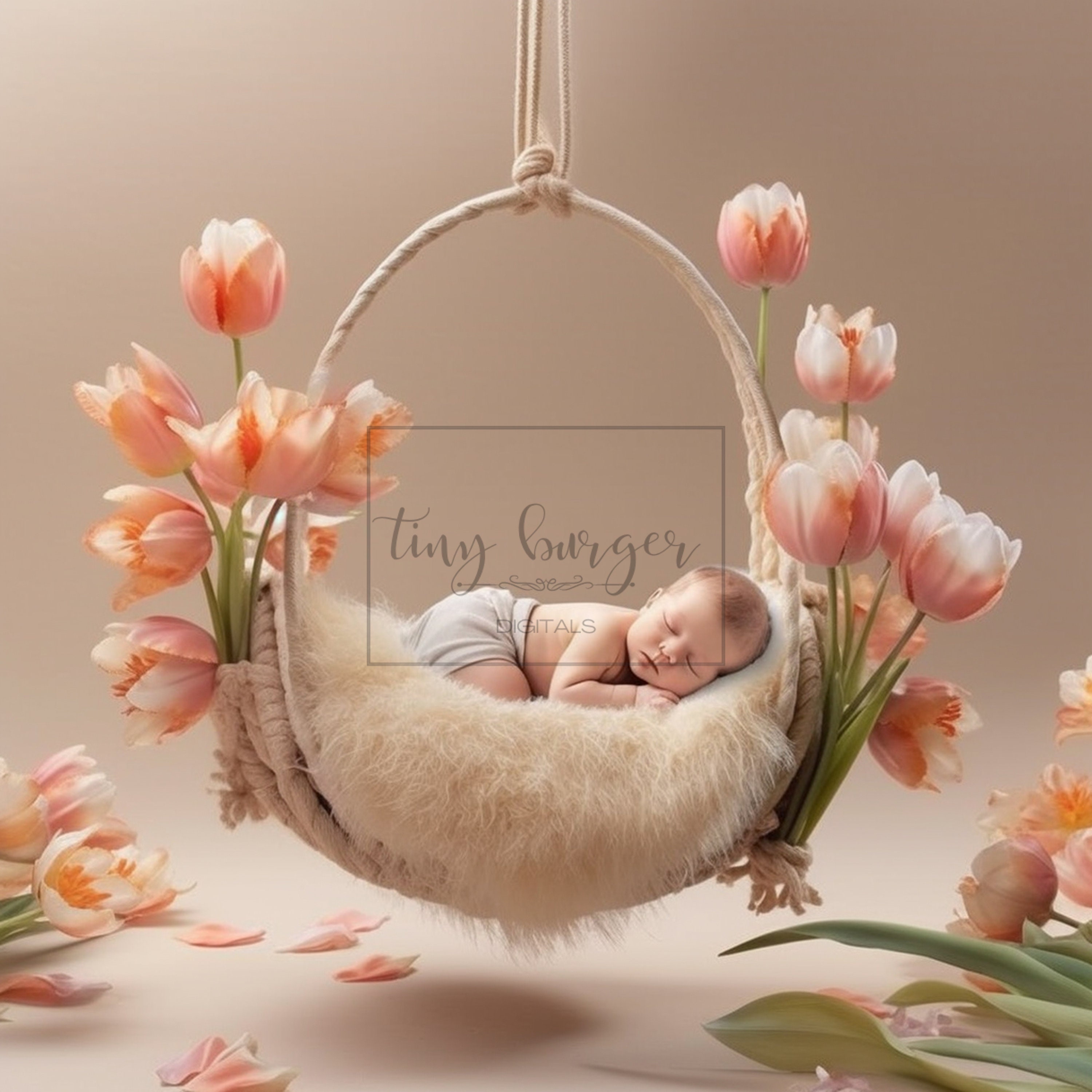 Newborn Digital Backdrop Tulip Spring Floral Swing Bed Newborn Digital ...