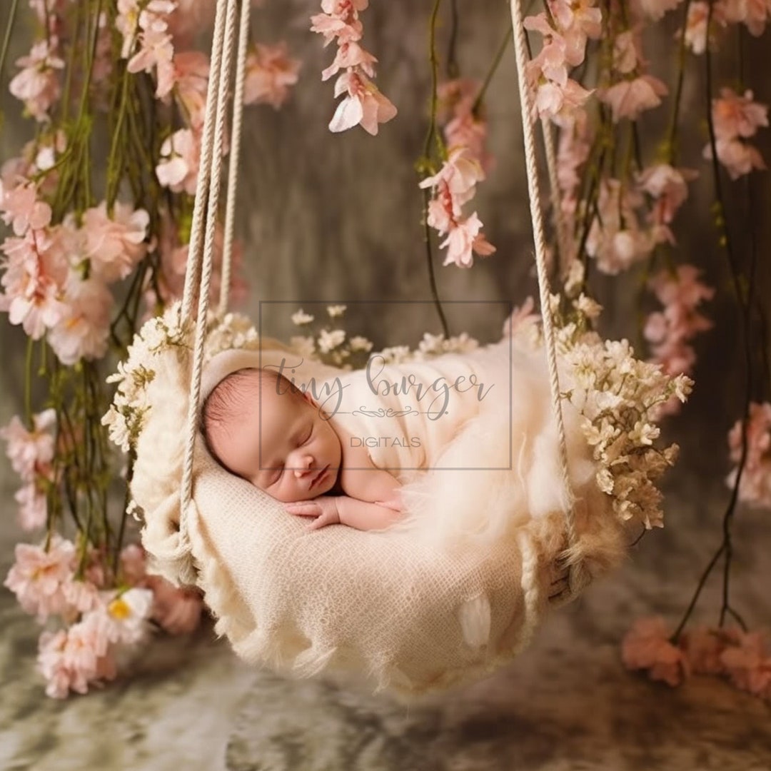Newborn Digital Backdrop Spring Floral Bed Swing Newborn Digital ...