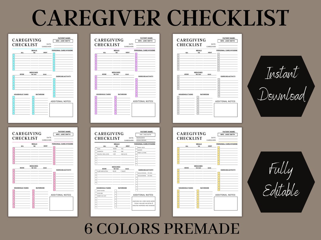 Caregiver Checklist, Caregiving Checklist, Caregiver Log, Elderly Care ...