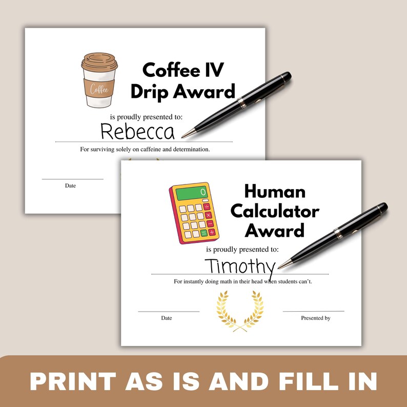 Funny Teacher Award Certificates, Teacher Appreciation Week, End of ...
