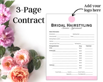 Bridal Hair Contract, Bridal Hair Styling Template, Bridal Contract ...