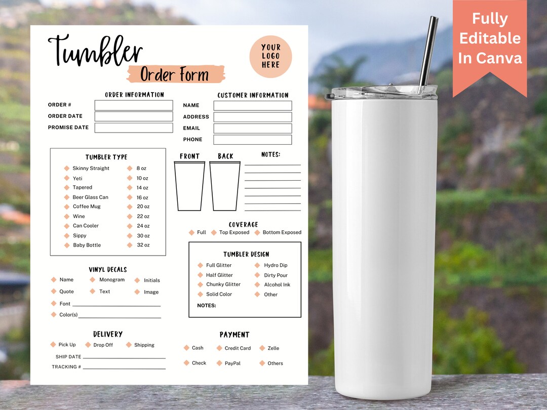 Tumbler Order Form Printable Cup Form Template Sublimation - Etsy