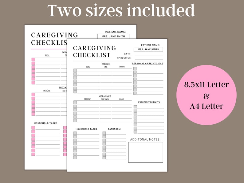 Caregiver Checklist, Caregiving Checklist, Caregiver Log, Elderly Care ...