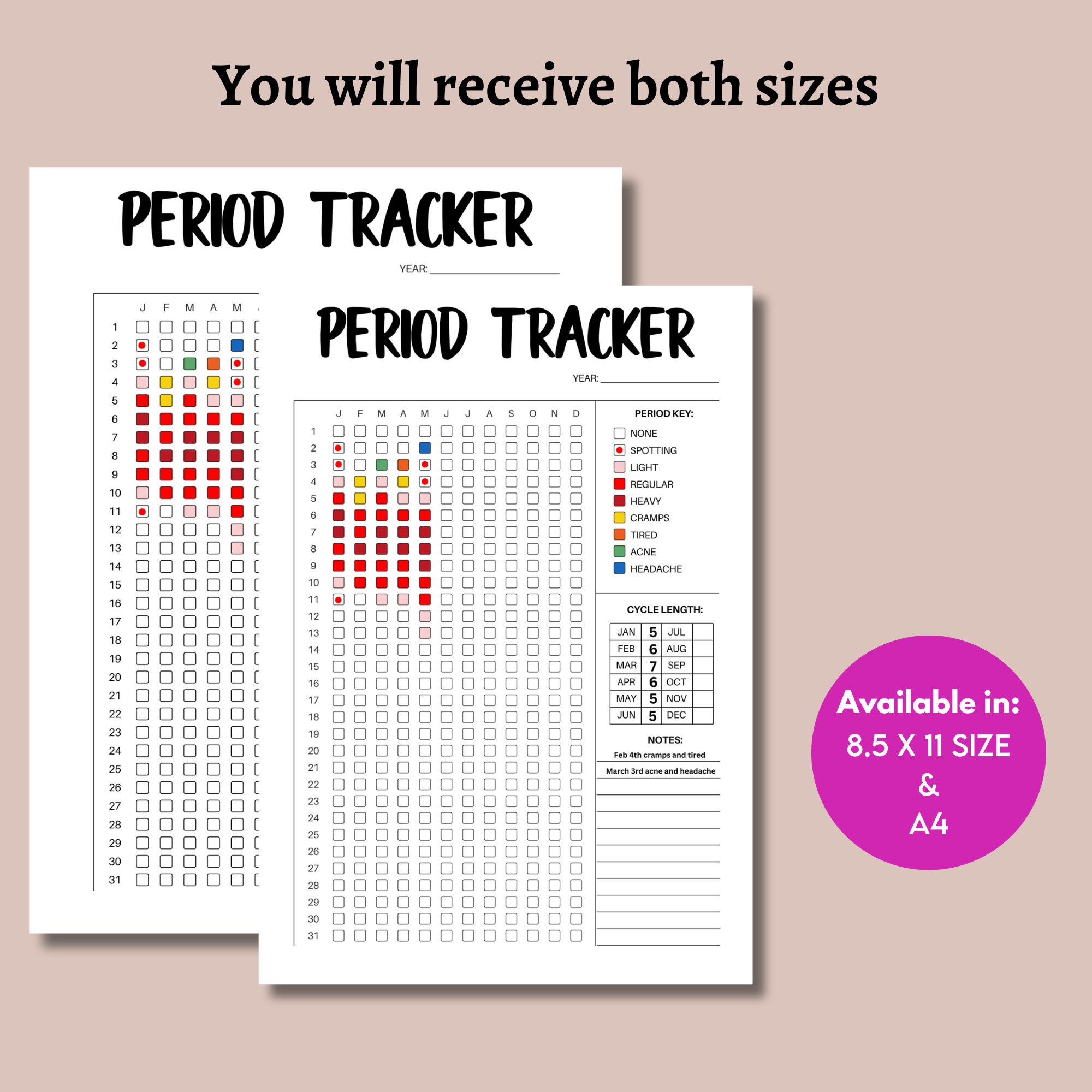 Period Tracker Printable, Period Calendar, Menstrual Symptoms, Cycle ...