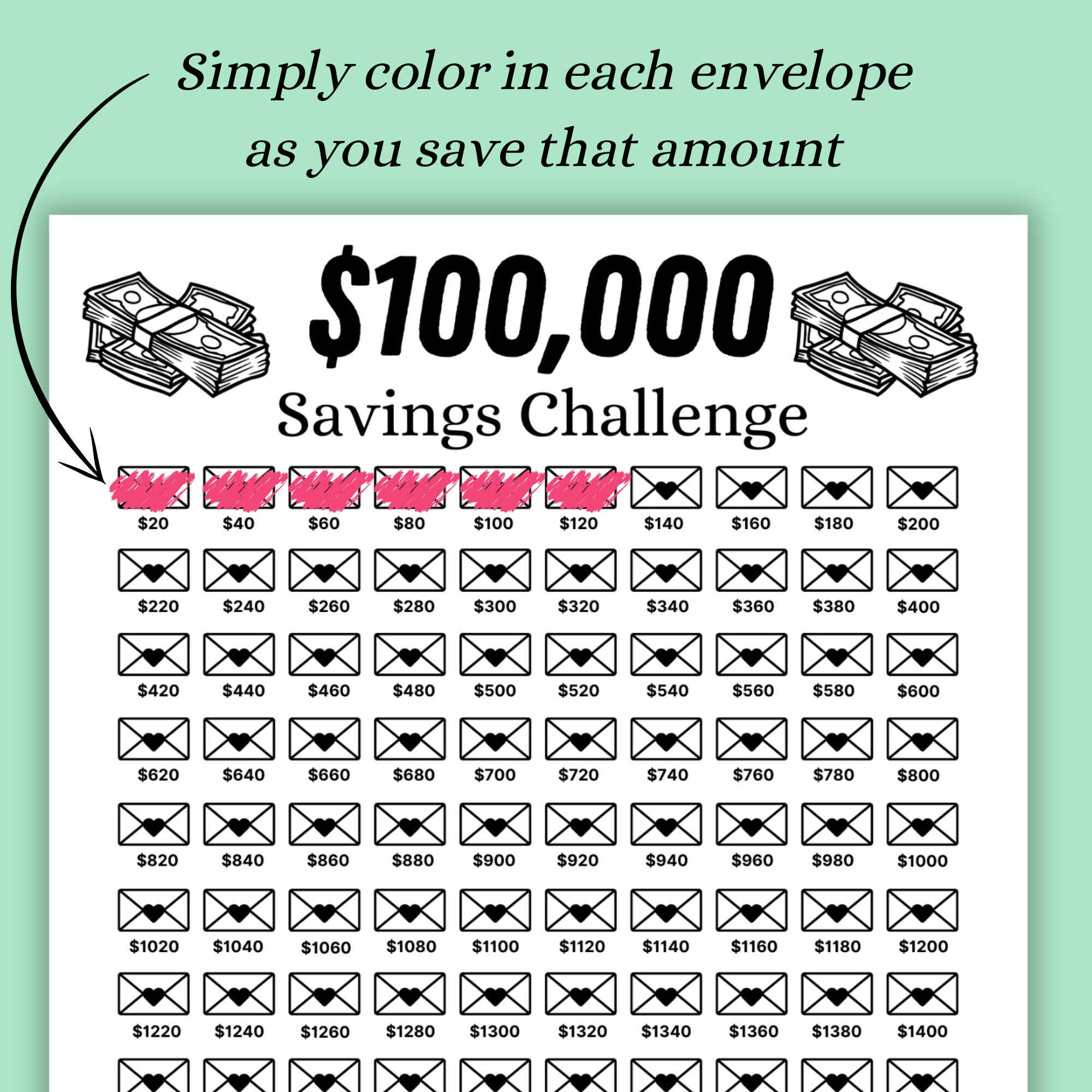 100000 Savings Challenge Printable, 100k Savings Challenge, Money ...