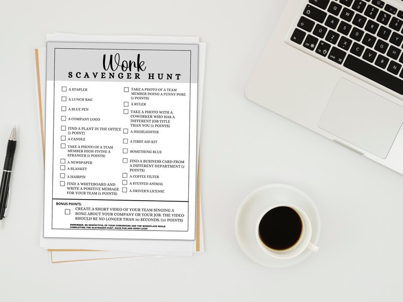 Work Scavenger Hunt, Team Building Games for Work, Office Party Games ...