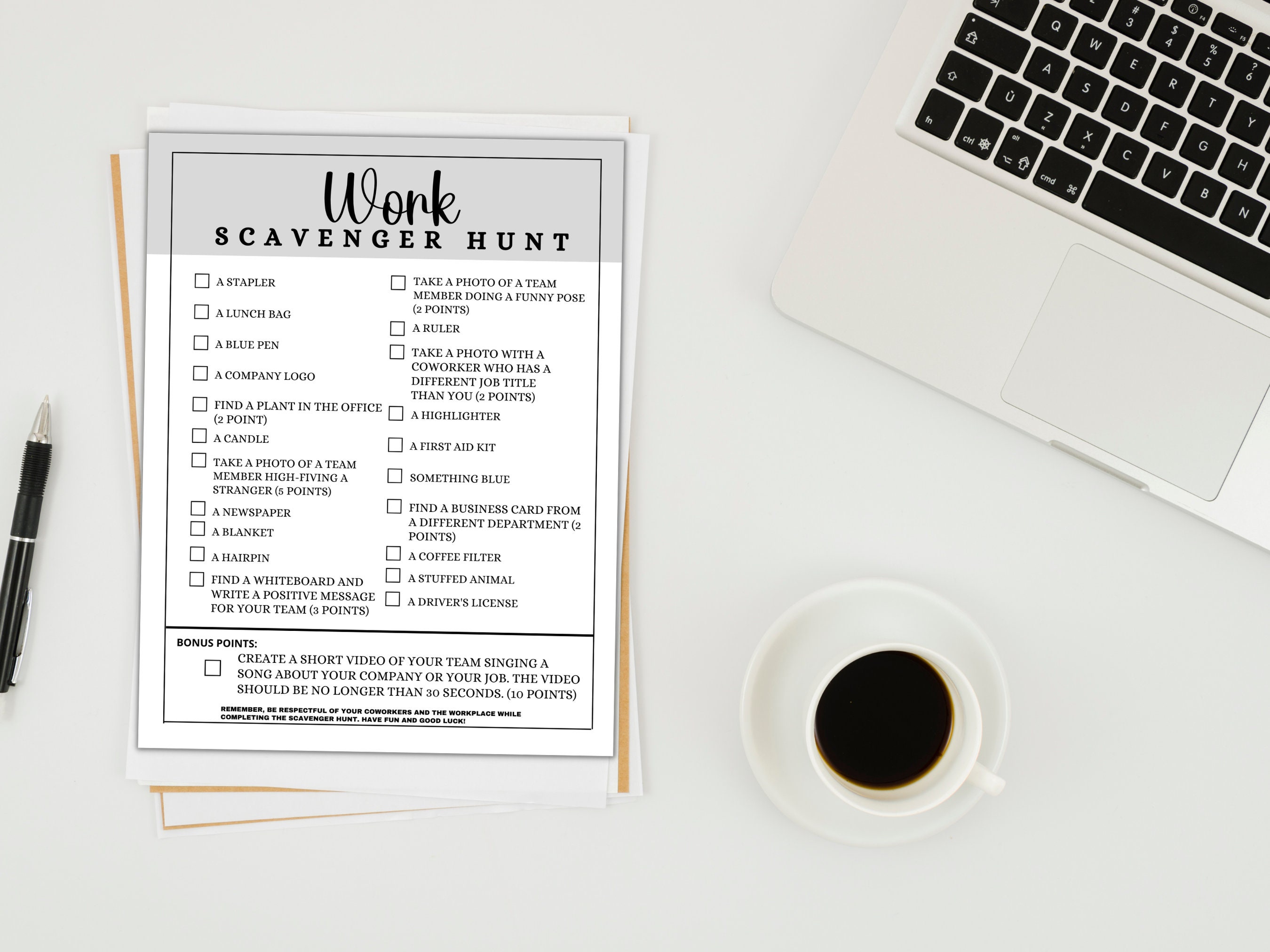 Work Scavenger Hunt, Team Building Games for Work, Office Party Games ...