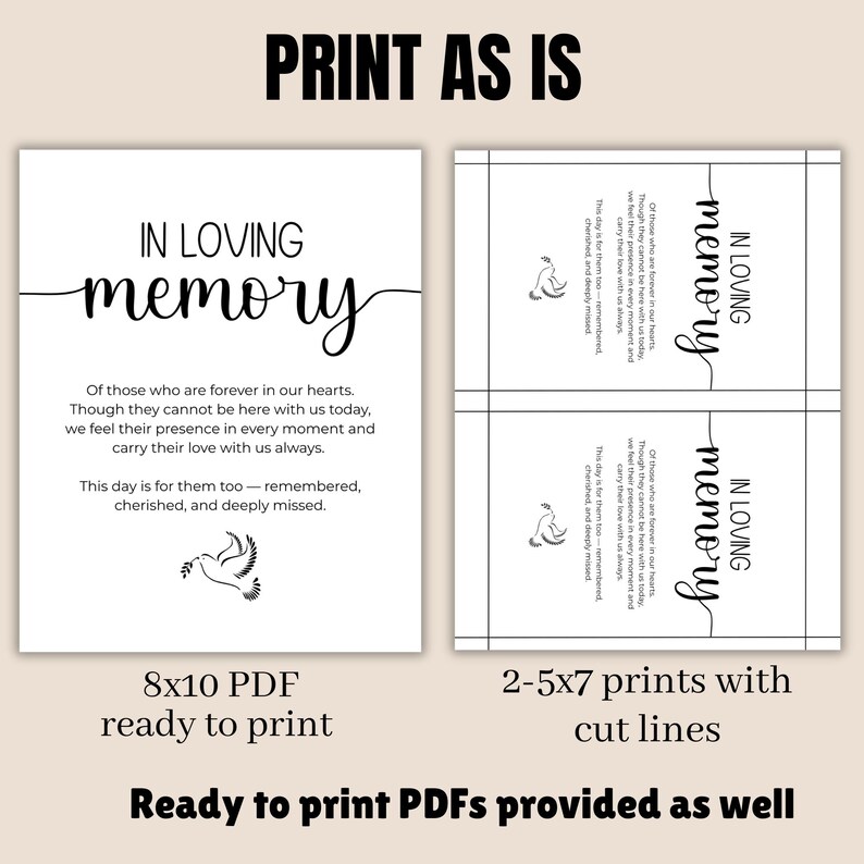 In Loving Memory Wedding Table Sign, Memorial Table Sign, Printable ...