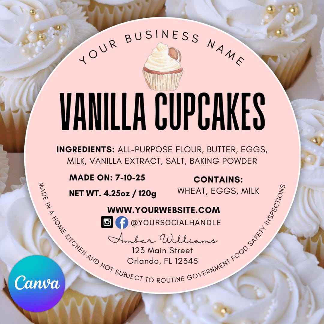 Editable Cottage Cupcakes Food Label, Bakery Sticker, Printable Food ...