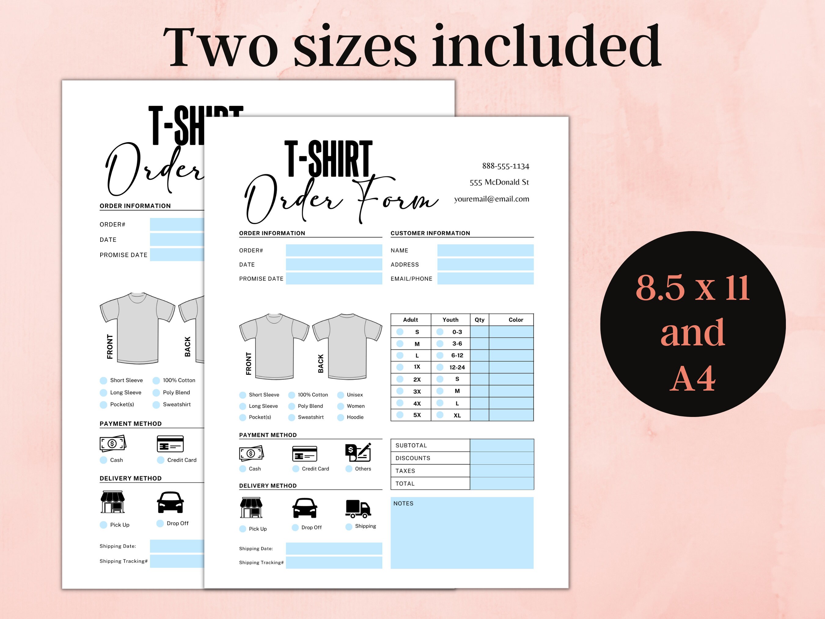 Shirt Order Form, Editable T-shirt Order Form Template, Custom Order ...