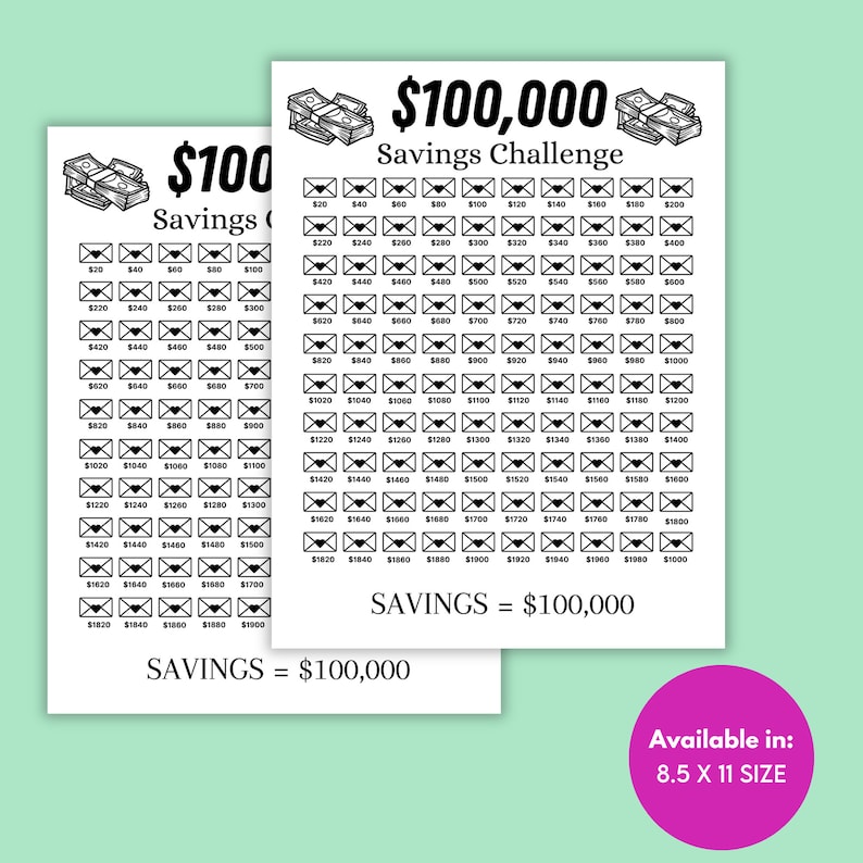 100000 Savings Challenge Printable, 100k Savings Challenge, Money ...