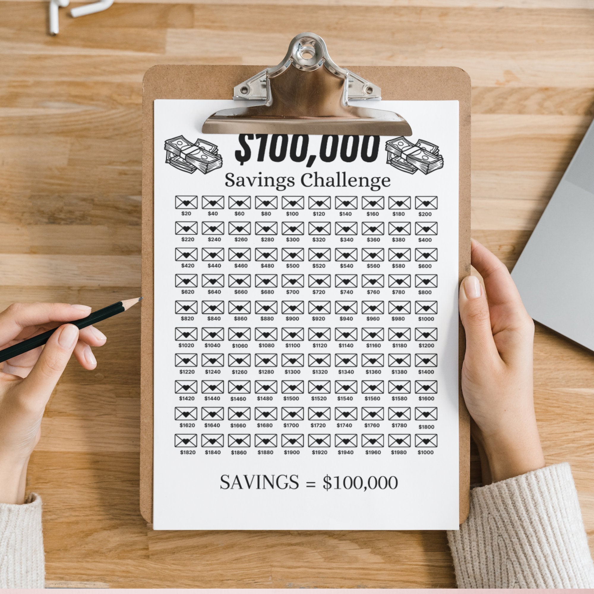 100000 Savings Challenge Printable, 100k Savings Challenge, Money ...