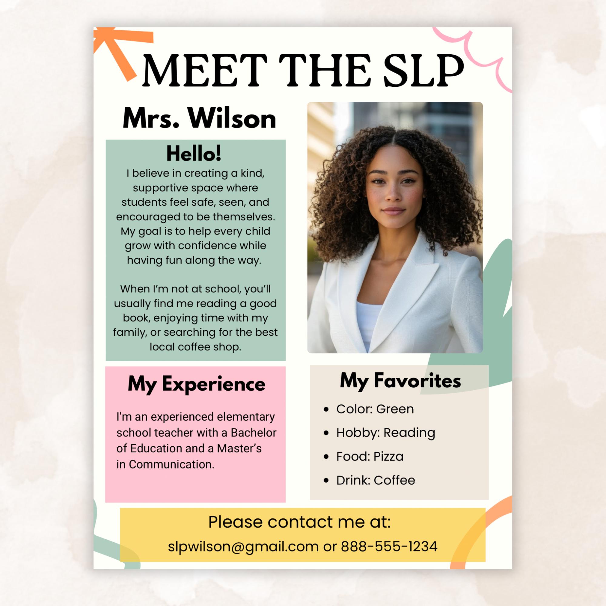 Meet the SLP Editable Template, Printable Speech Language Pathologist ...