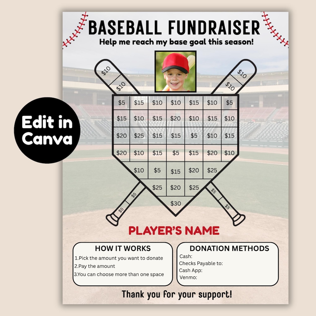 Fill My Base Fundraiser, Baseball Donation Printable, Editable Softball ...