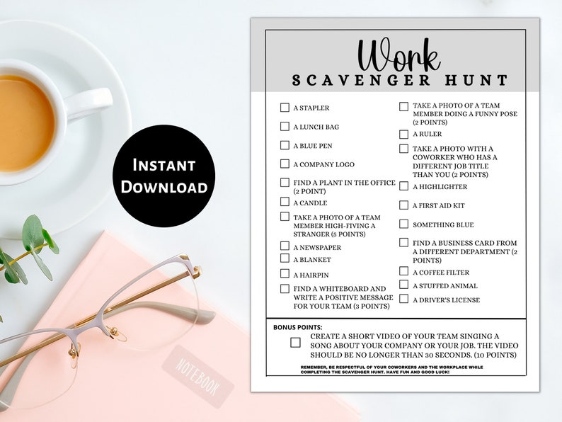 Work Scavenger Hunt, Team Building Games for Work, Office Party Games ...