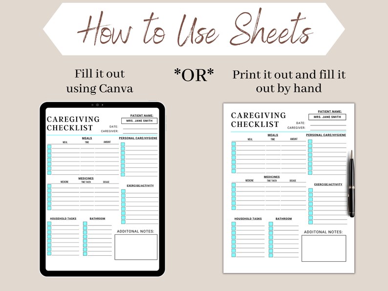 Caregiver Checklist, Caregiving Checklist, Caregiver Log, Elderly Care ...