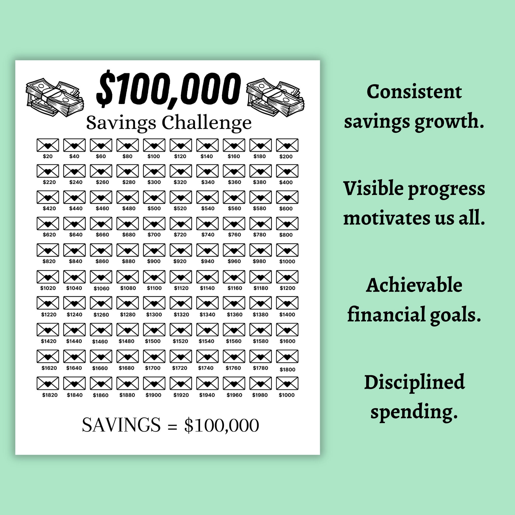 100000 Savings Challenge Printable, 100k Savings Challenge, Money ...