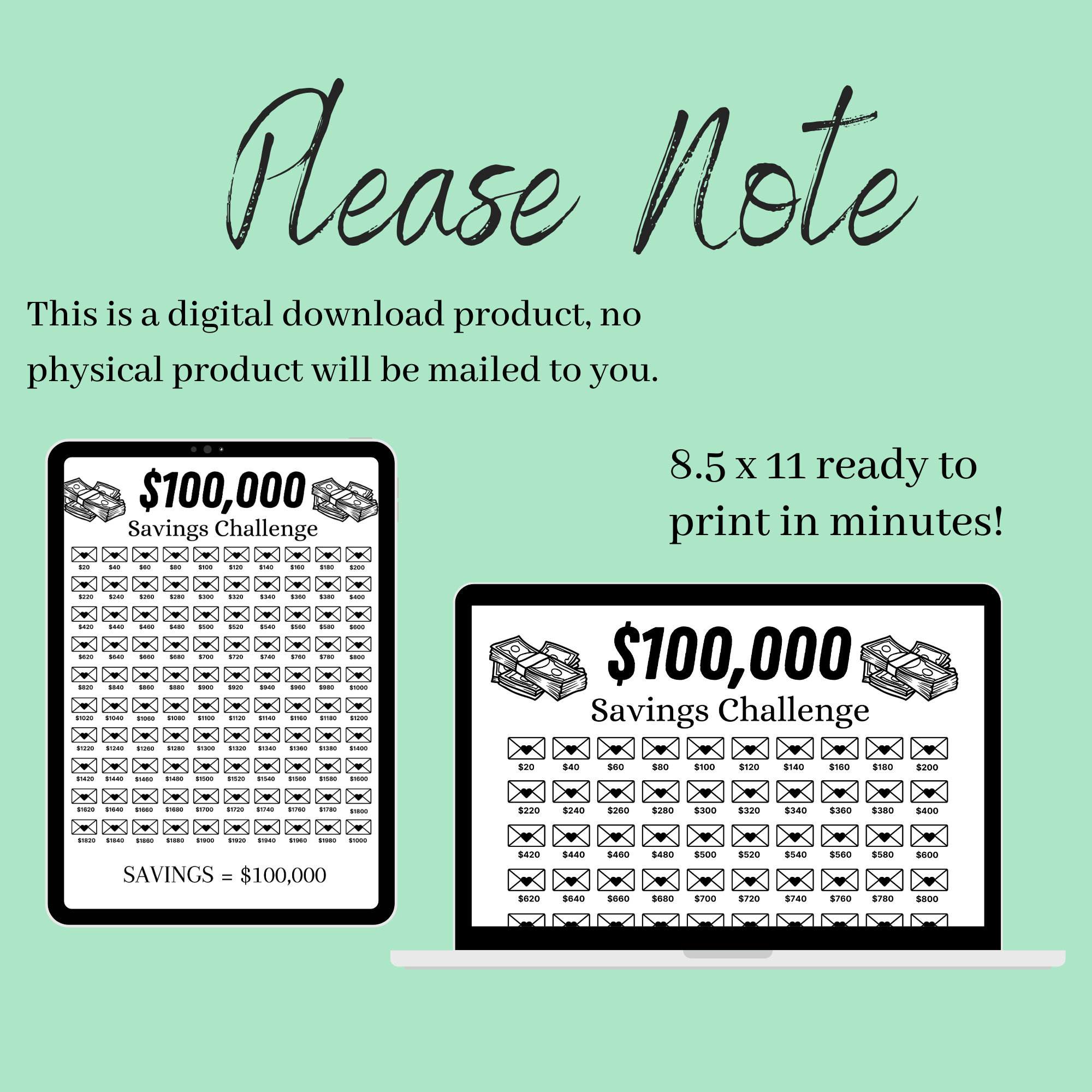 100000 Savings Challenge Printable, 100k Savings Challenge, Money ...